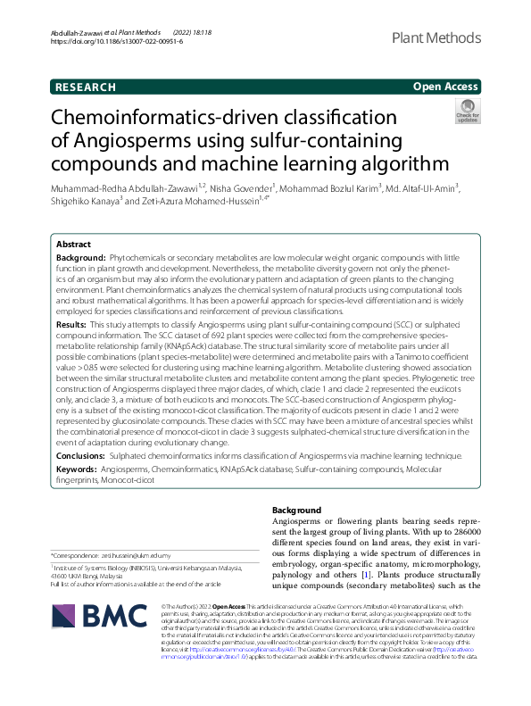 (PDF) Chemoinformatics-driven classification of Angiosperms using sulfur-containing compounds ...