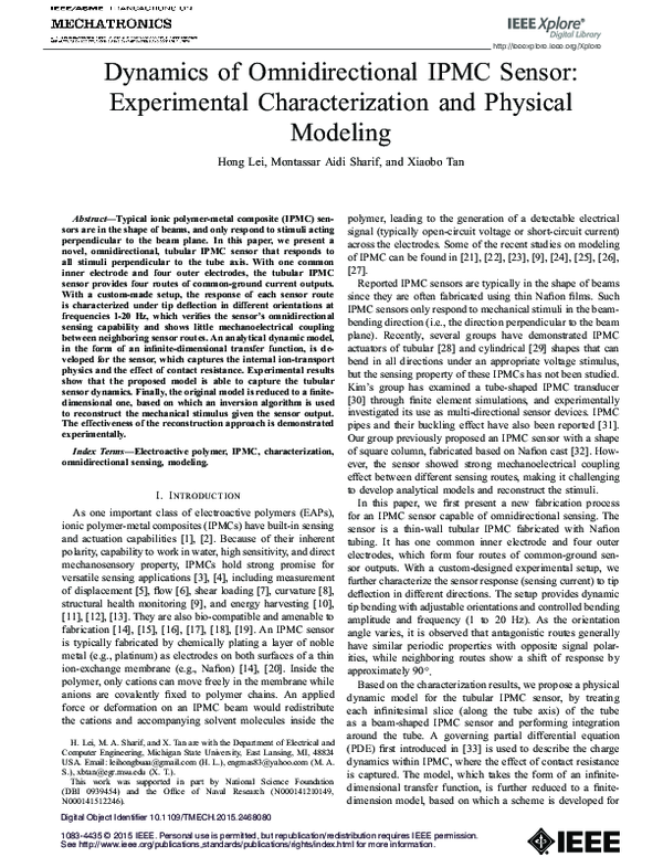 (PDF) Dynamics of Omnidirectional IPMC Sensor: Experimental Characterization and Physical Modeling