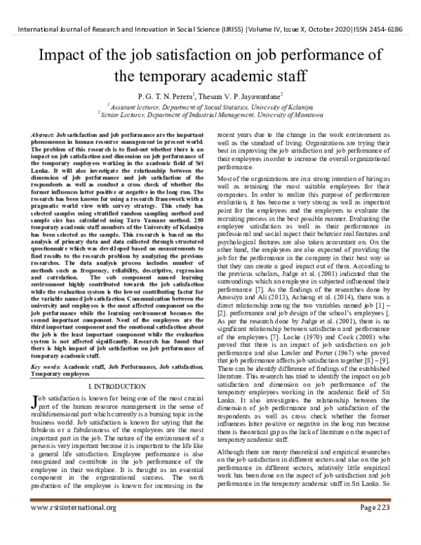 (PDF) Impact of the job satisfaction on job performance of the ...