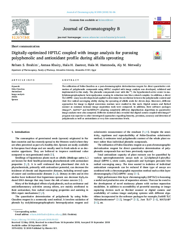 (PDF) Digitally-optimized HPTLC coupled with image analysis for ...