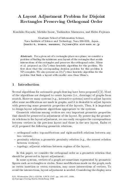 Pdf A Layout Adjustment Problem For Disjoint Rectangles Preserving Orthogonal Order Michiko 
