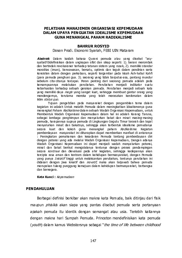 (PDF) Pelatihan manajemen organisasi kepemudaan dalam upaya penguatan idealisme kepemudaan guna ...