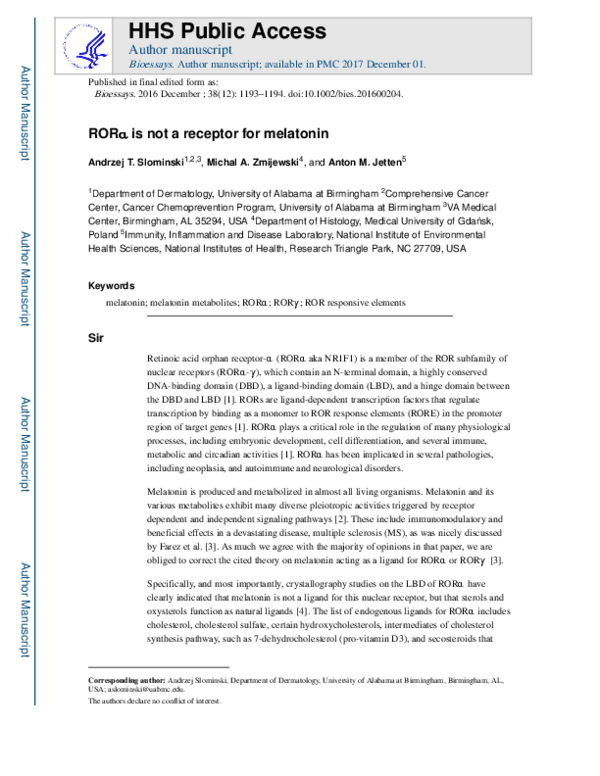 (PDF) RORα is not a receptor for melatonin (response to DOI 10.1002 ...