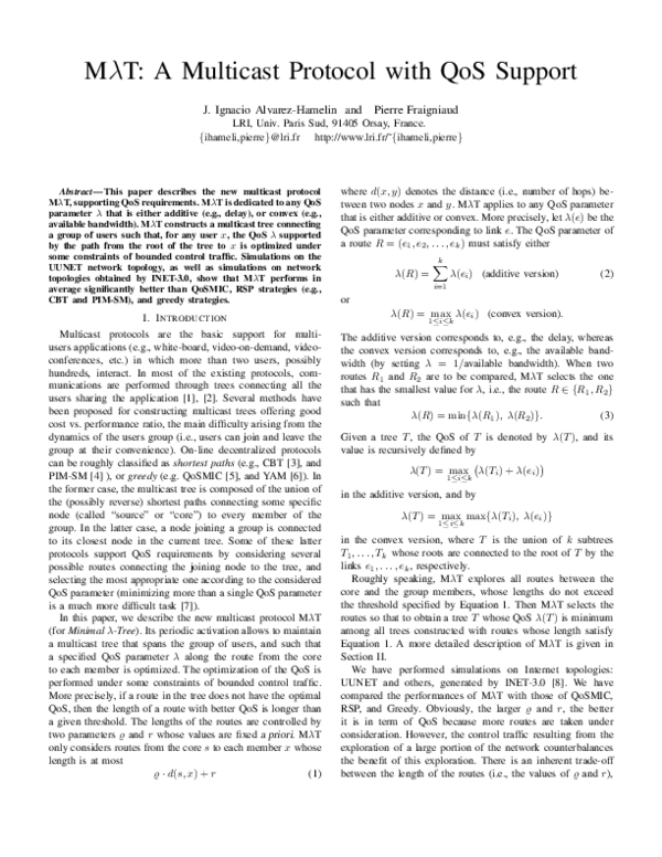 Pdf Mλt A Multicast Protocol With Qos Support José Ignacio Alvarez Hamelin