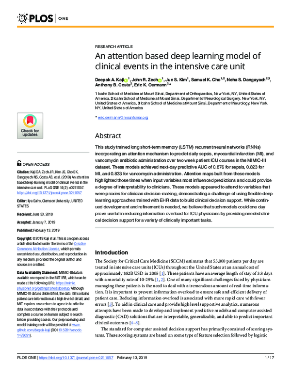 Pdf An Attention Based Deep Learning Model Of Clinical Events In The Intensive Care Unit