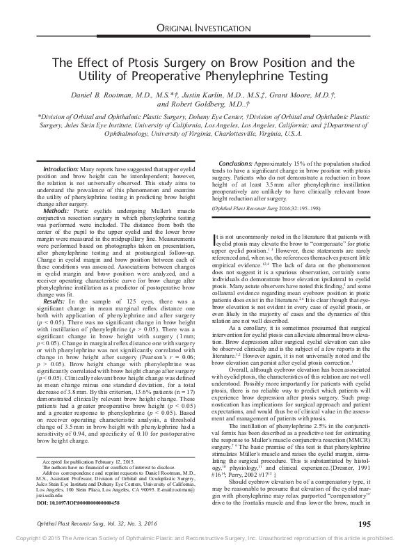 (PDF) The Effect of Ptosis Surgery on Brow Position and the Utility of ...
