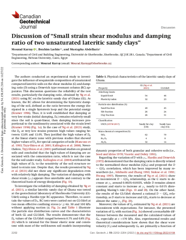 (PDF) Discussion of “Small strain shear modulus and damping ratio of ...