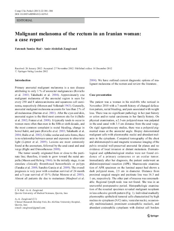 (PDF) Malignant melanoma of the rectum in an Iranian woman: a case ...