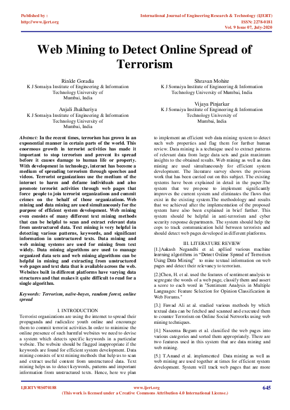 (PDF) Web Mining to Detect Online Spread of Terrorism
