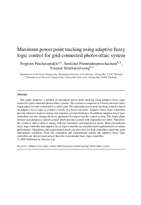 Pdf Maximum Power Point Tracking Using Adaptive Fuzzy Logic Control For Grid Connected