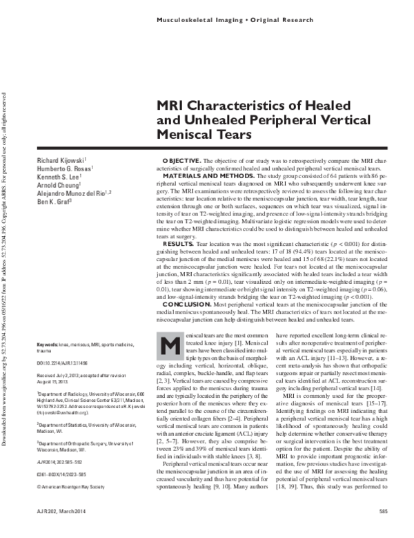 (PDF) MRI Characteristics of Healed and Unhealed Peripheral Vertical ...