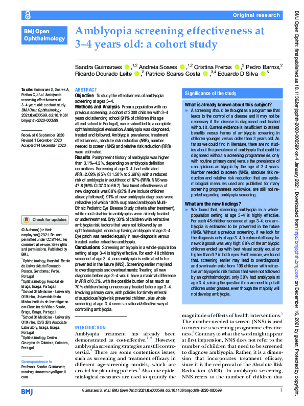 (PDF) Amblyopia screening effectiveness at 3–4 years old: a cohort study