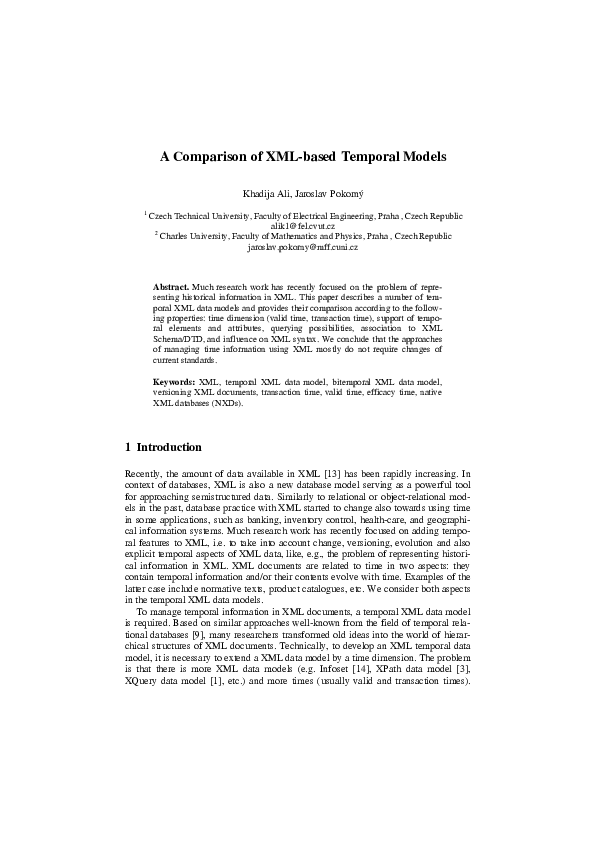 Pdf A Comparison Of Xml Based Temporal Models