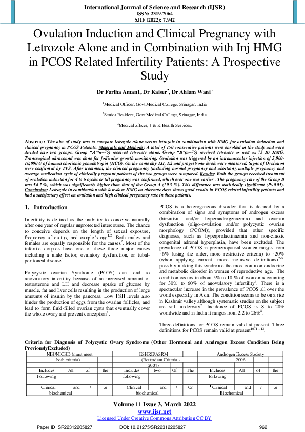 (PDF) Ovulation Induction and Clinical Pregnancy with Letrozole Alone ...