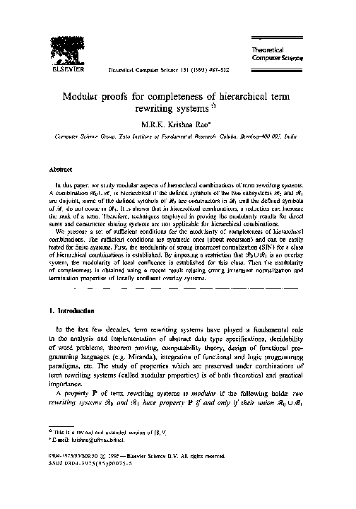 Pdf Modular Proofs For Completeness Of Hierarchical Term Rewriting Systems Prof Krishna Rao
