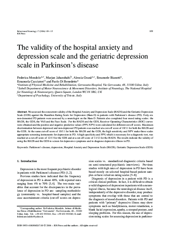 The Validity of the Hospital Anxiety and Depression Scale and the ...