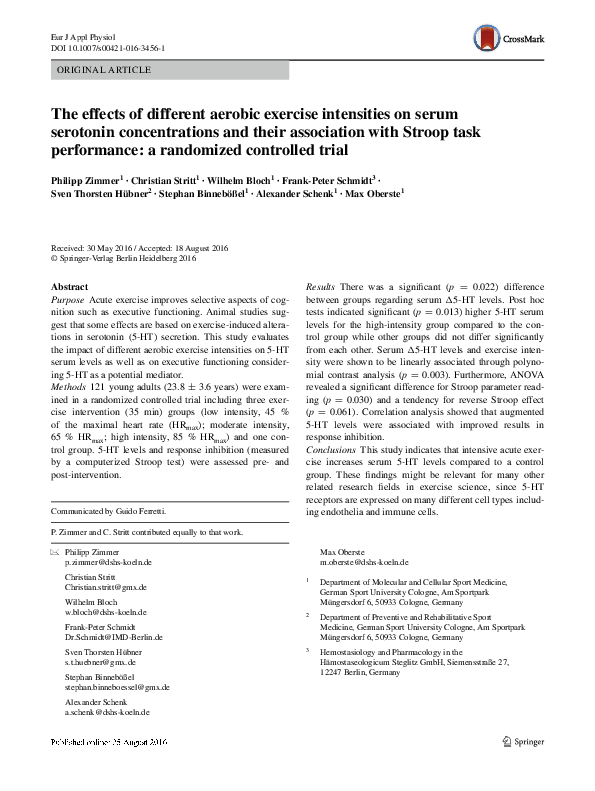 (PDF) The effects of different aerobic exercise intensities on serum serotonin concentrations ...