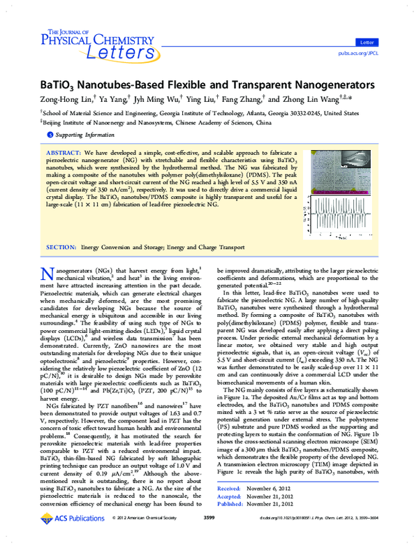 (PDF) BaTiO3 Nanotubes-Based Flexible and Transparent Nanogenerators