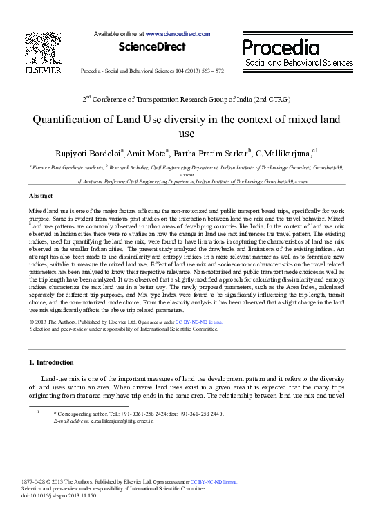 Pdf Quantification Of Land Use Diversity In The Context Of Mixed Land Use