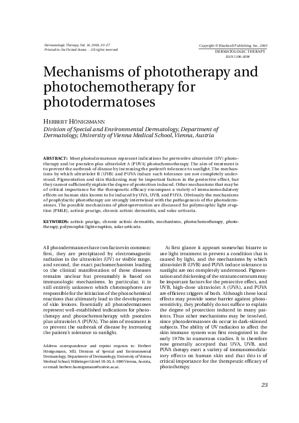 (PDF) Mechanisms of phototherapy and photochemotherapy for photodermatoses