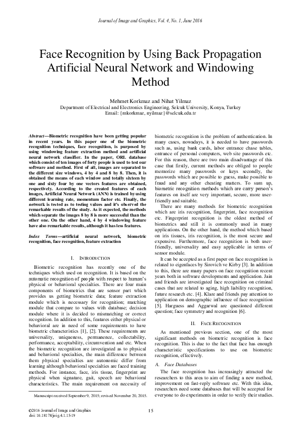Pdf Face Recognition By Using Back Propagation Artificial Neural