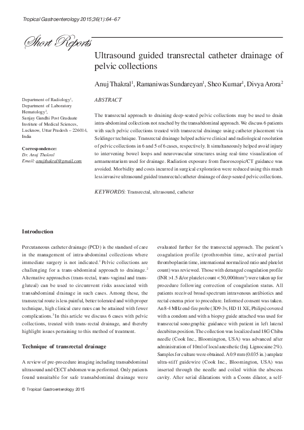 (PDF) Ultrasound guided transrectal catheter drainage of pelvic collections