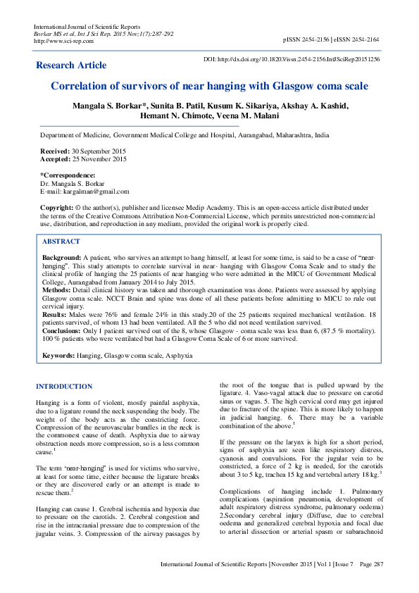 (PDF) Correlation of survivors of near hanging with Glasgow coma scale