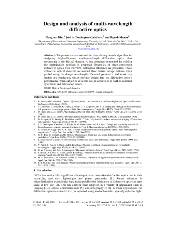 (PDF) Design and analysis of multi-wavelength diffractive optics