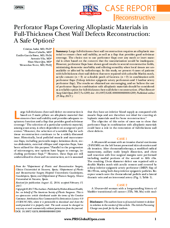(PDF) Perforator Flaps Covering Alloplastic Materials in Full-Thickness ...