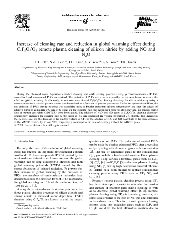 (PDF) Increase of cleaning rate and reduction in global warming effect ...