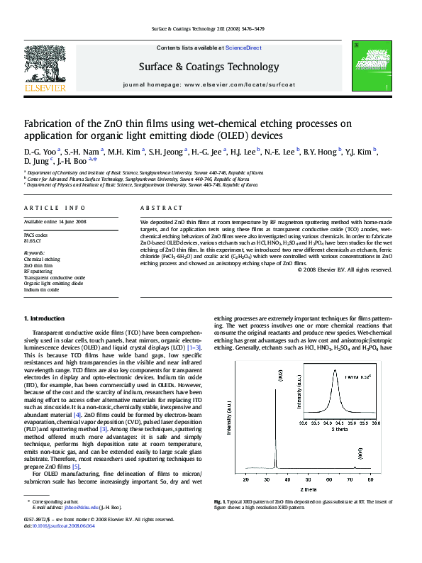 (PDF) Fabrication of the ZnO thin films using wet-chemical etching processes on application for ...