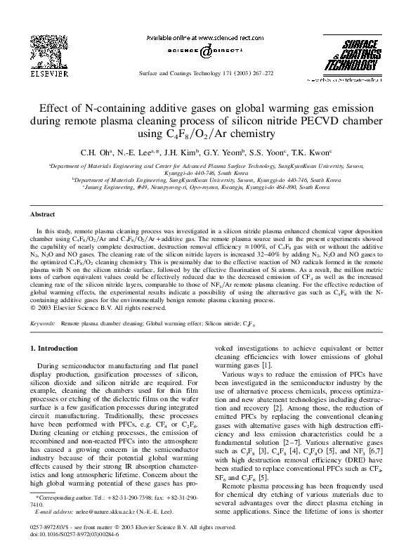 (PDF) Effect of N-containing additive gases on global warming gas ...
