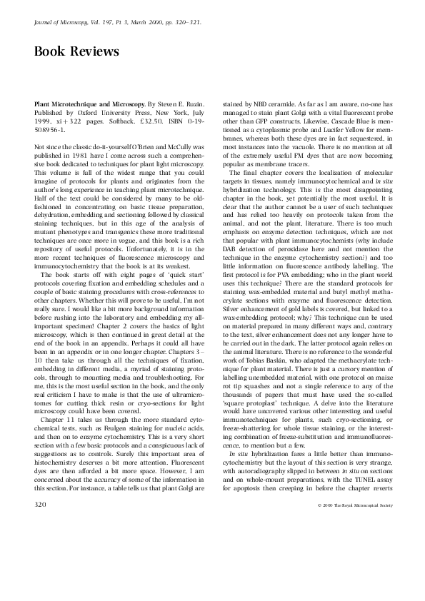 (PDF) Plant Microtechnique and Microscopy. By Steven E. Ruzin ...