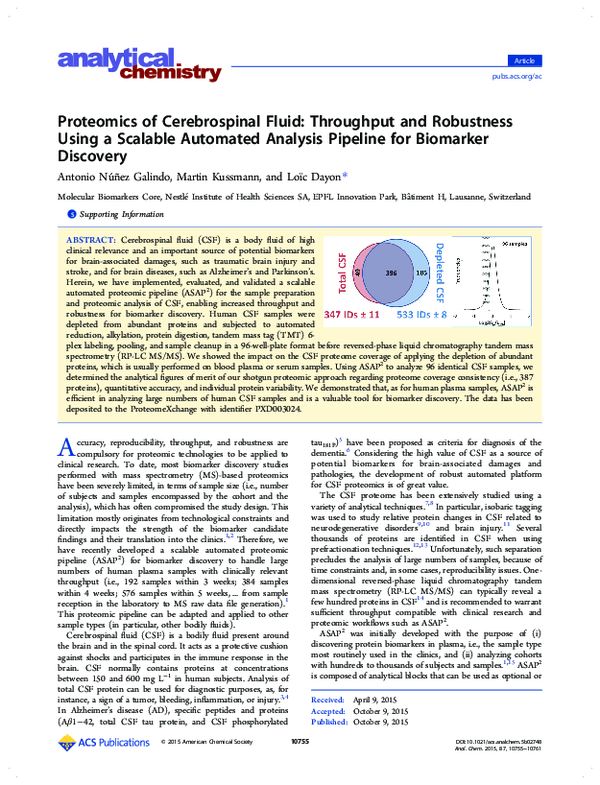 (PDF) Proteomics of Cerebrospinal Fluid: Throughput and Robustness Using a Scalable Automated ...