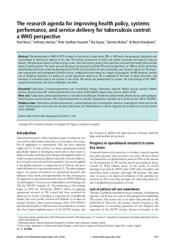 (PDF) The research agenda for improving health policy, systems ...