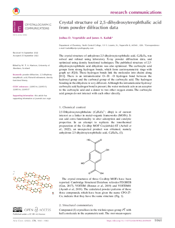 (PDF) Crystal structure of 2,5-dihydroxyterephthalic acid from powder ...
