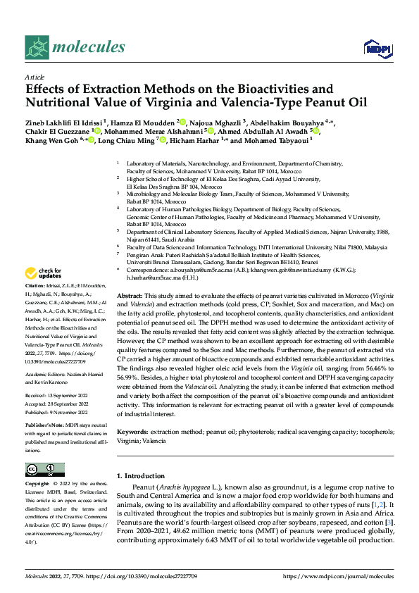 Pdf Effects Of Extraction Methods On The Bioactivities And Nutritional Value Of Virginia And