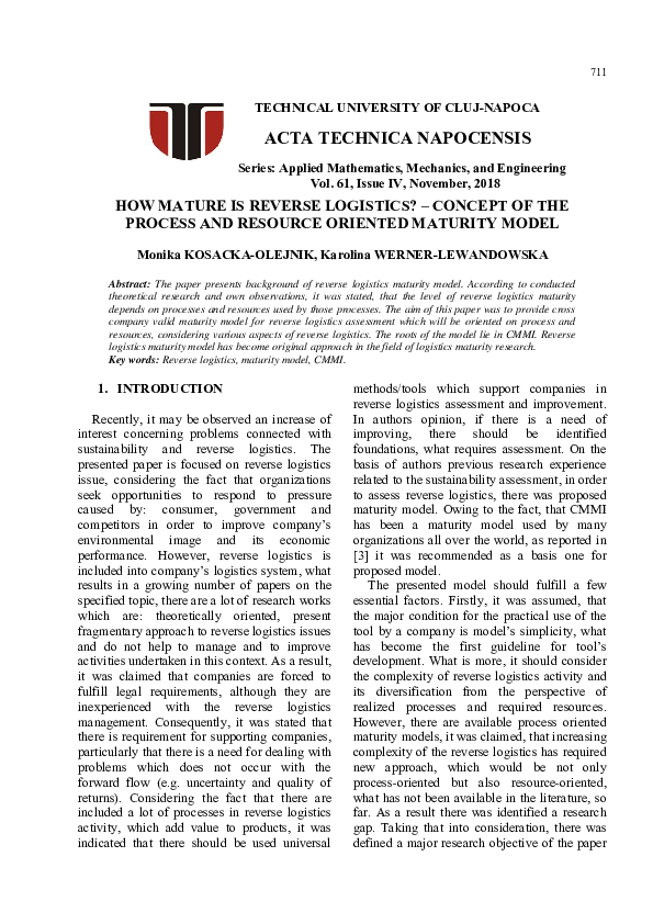 (PDF) How Mature is Reverse Logistics? – Concept of the Process and Resource Oriented Maturity Model