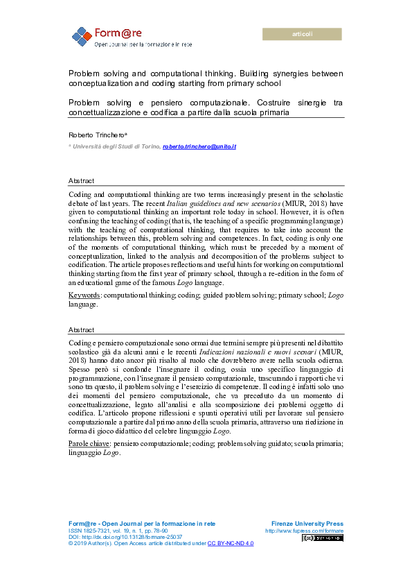(PDF) Problem solving and computational thinking. Building synergies ...