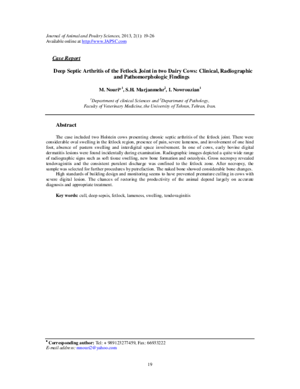 (PDF) Deep septic arthritis of the fetlock joint in two dairy cows ...