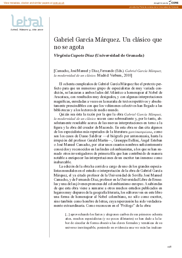 (PDF) Gabriel García Márquez. Un clásico que no se agota | Virginia ...