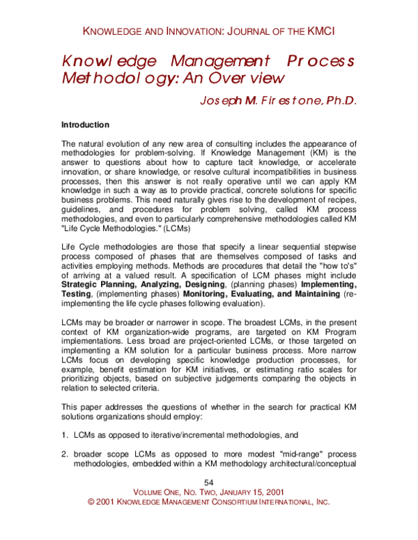 (PDF) Knowledge Management Process Methodology : An Overview