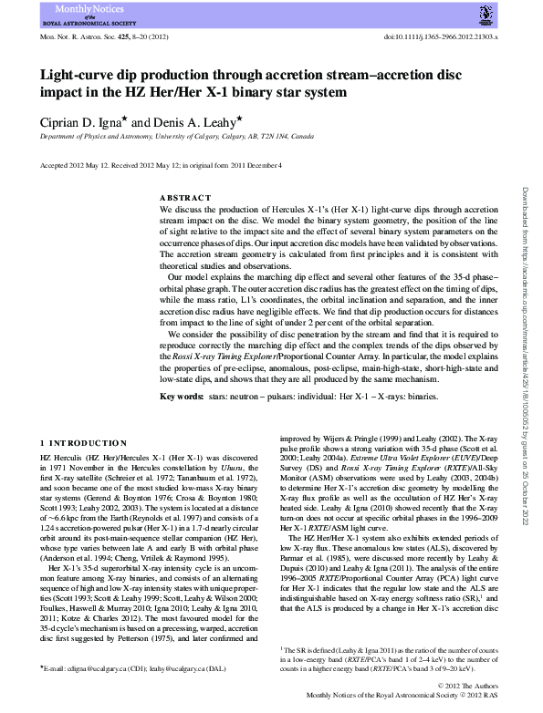 (PDF) Light-curve dip production through accretion stream-accretion ...