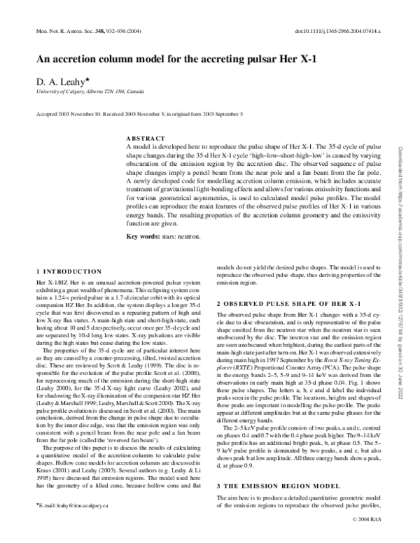 (PDF) An accretion column model for the accreting pulsar Her X-1