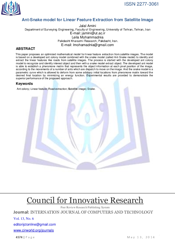 (PDF) Ant-Snake model for Linear Feature Extraction from Satellite Image