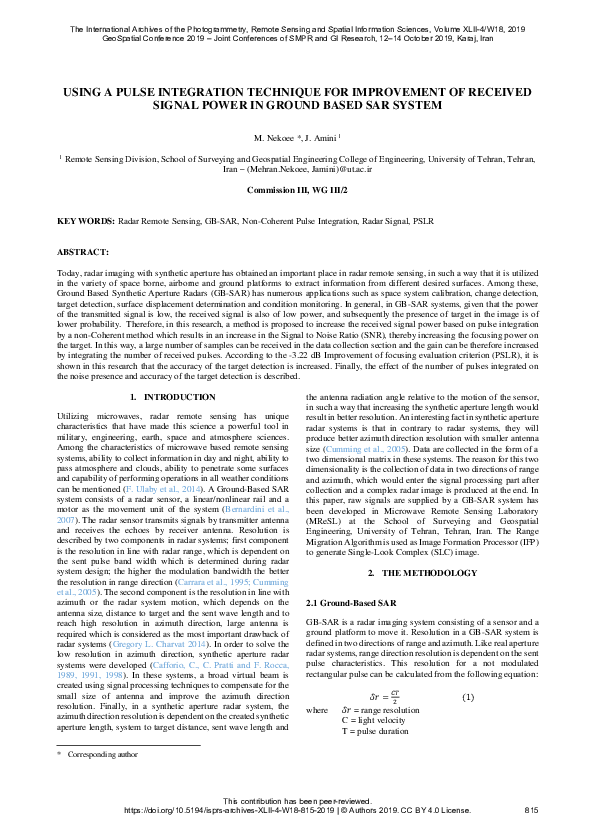 (PDF) Pulse Integration for Enhanced GB-SAR Signal Power
