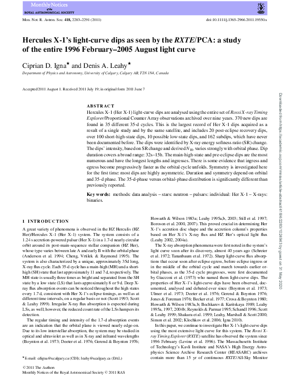 (PDF) Hercules X-1’s light-curve dips as seen by the RXTE/PCA: a study of the entire 1996 ...