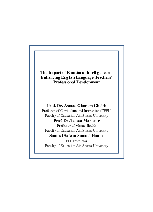 (PDF) The Impact of Emotional Intelligence on Enhancing English Language Teachers’ Professional ...