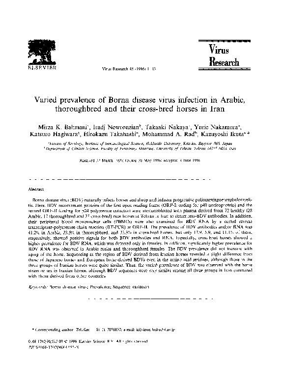 (PDF) Varied prevalence of Borna disease virus infection in Arabic, thoroughbred and their cross ...