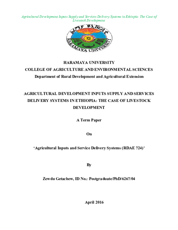(PDF) Agricultural Development Input and Service Delivery Systems in ...